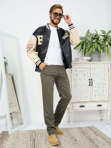 Брюки Мужской AnMin зауженные хаки Хлопок, Эластан Повседневный, размер 50 Молния прямой На ...