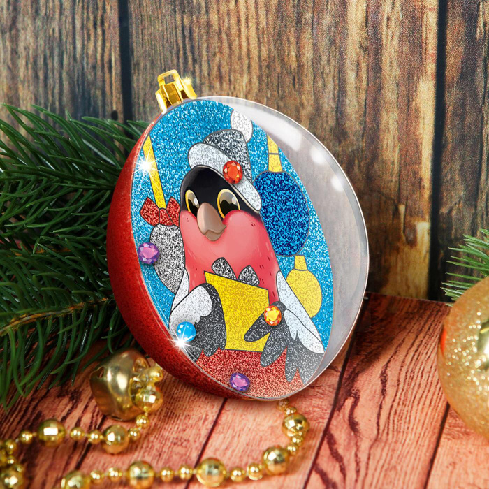 Новогодний шар - фреска Школа талантов "Снегирь с подарком" - купить с ...