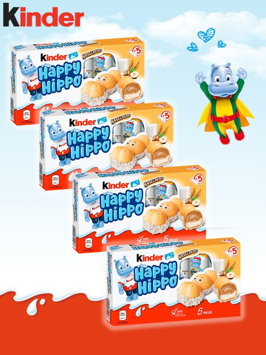 Батончики Киндер Хэппи Хиппо орех/ Kinder Happy Hippo Hazelnut 103 гр*4 ...