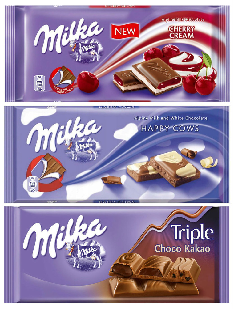 Шоколад Milka Cherry Cream + Happy Cow + Triple Cocoa (3 шт) - купить с ...