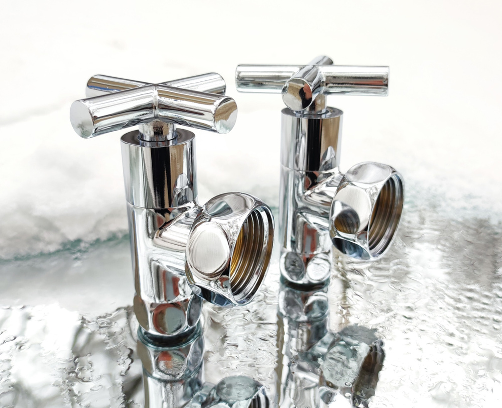 Кран для полотенцесушителя угловой 1дюйм х1/2 гайка-гайка, ручка-крест ...