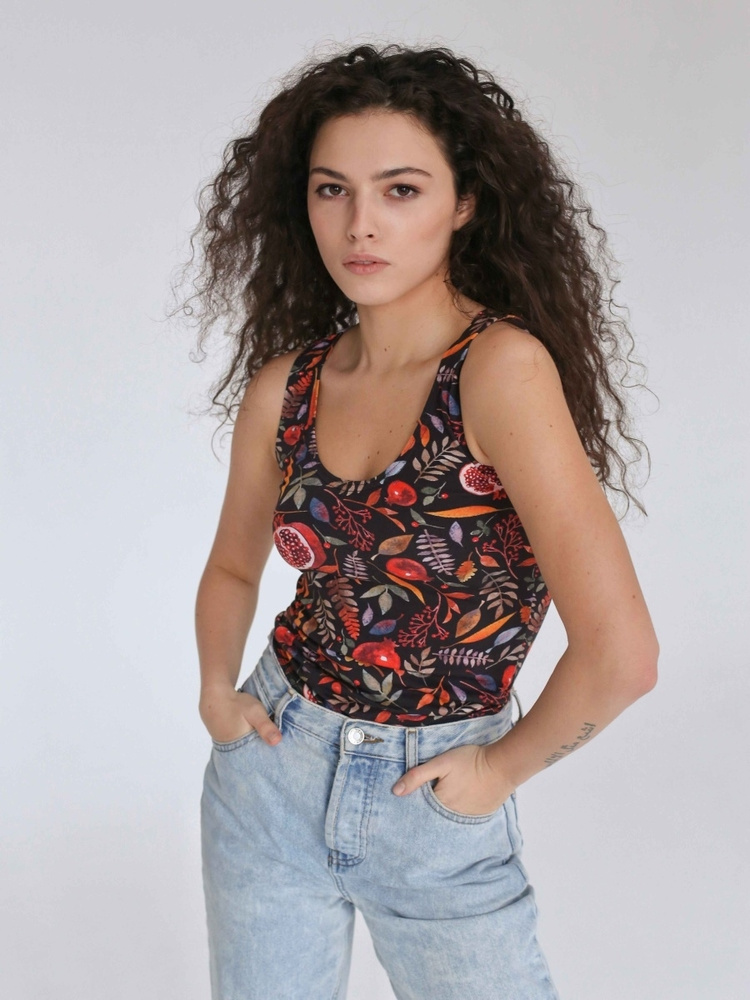 Майка Женский la-lama коричнево-красный, размер 46 Без рукавов Хлопок Домашний Йога и пилатес ...