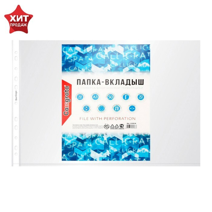 Файл-вкладыш А3, 30 мкм Calligrata, глянцевый, горизонтальный, упаковка ...