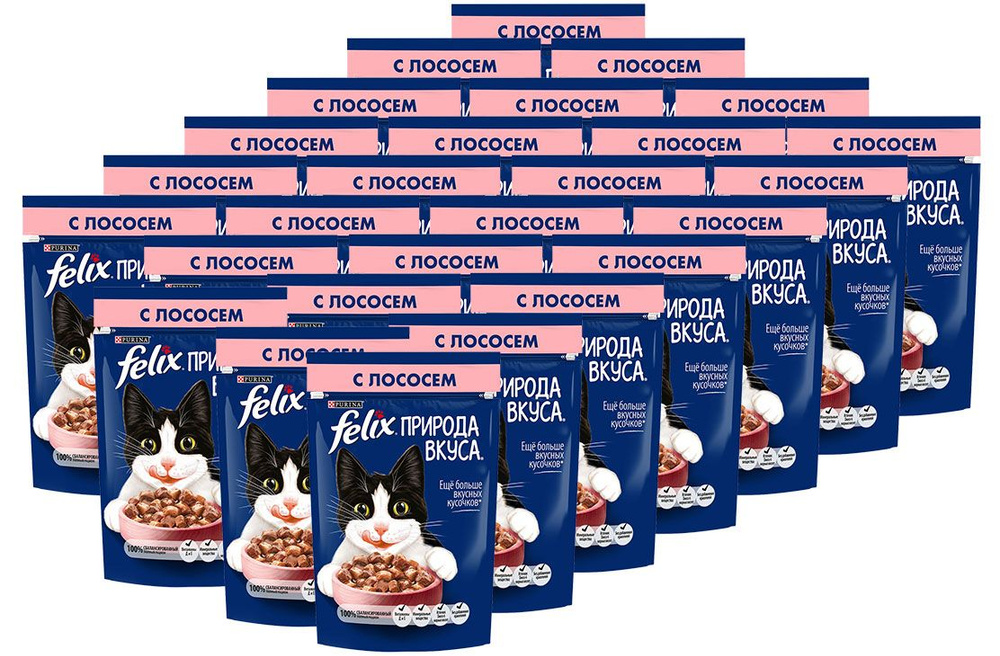 FELIX ПРИРОДА ВКУСА для взрослых кошек с лососем в соусе (75 гр х 26 шт ...
