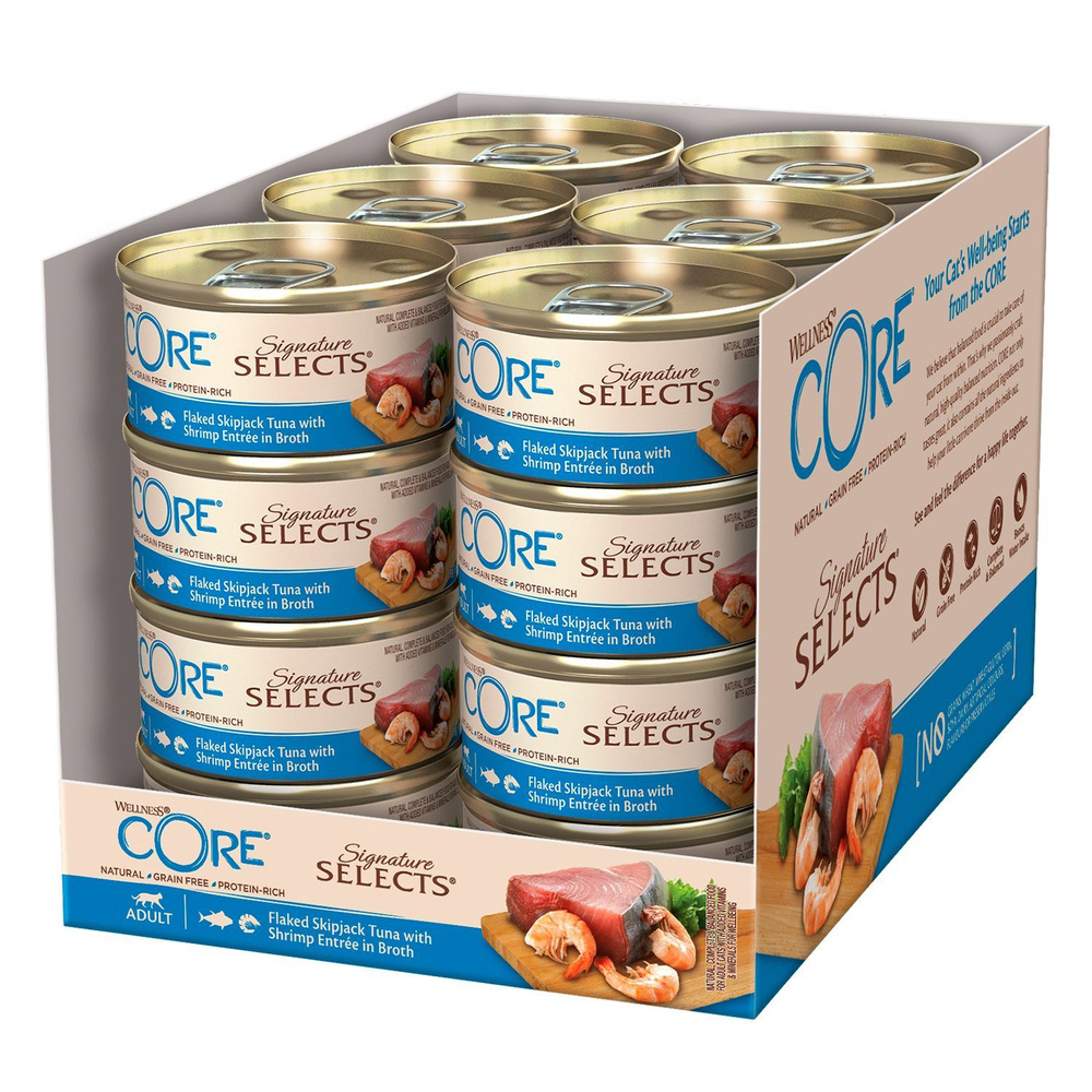 CORE SIGNATURE SELECTS консервы из тунца с креветками в виде кусочков в ...