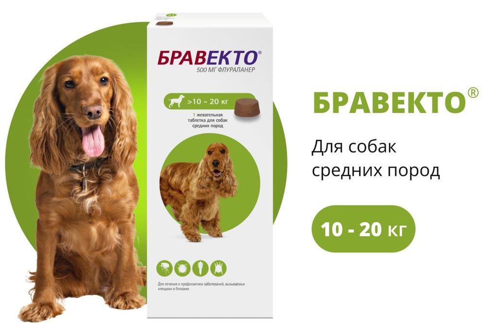 Бравекто таблетка жевательная для собак 10-20 кг, 1 шт - купить с ...