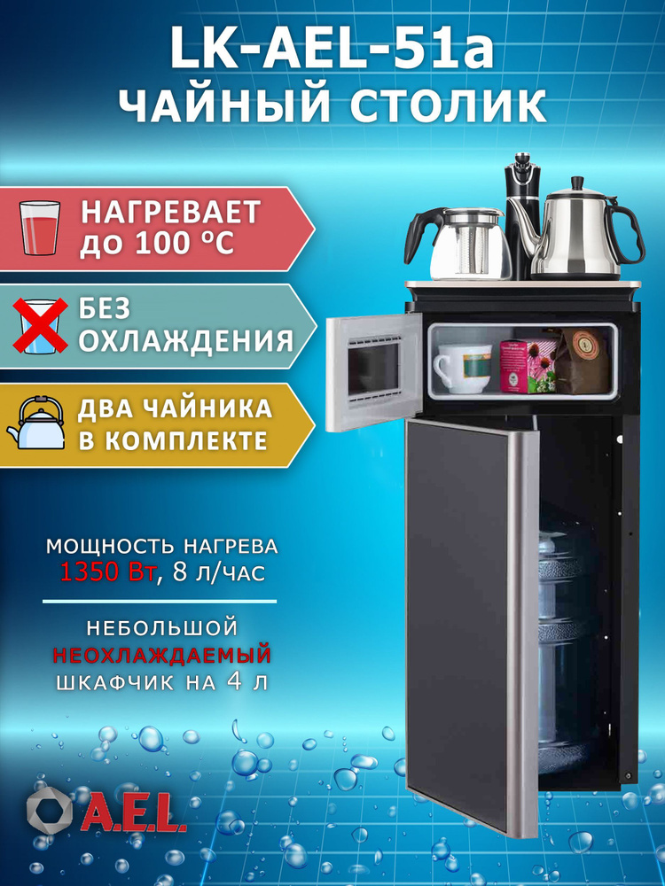 Кулер для воды AEL с чайным столиком Тиабар LK-AEL-51A, черный купить ...