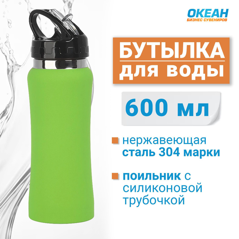 Спортивная металлическая бутылка для воды с трубочкой для питья "Индиана", 600 мл /походная ...