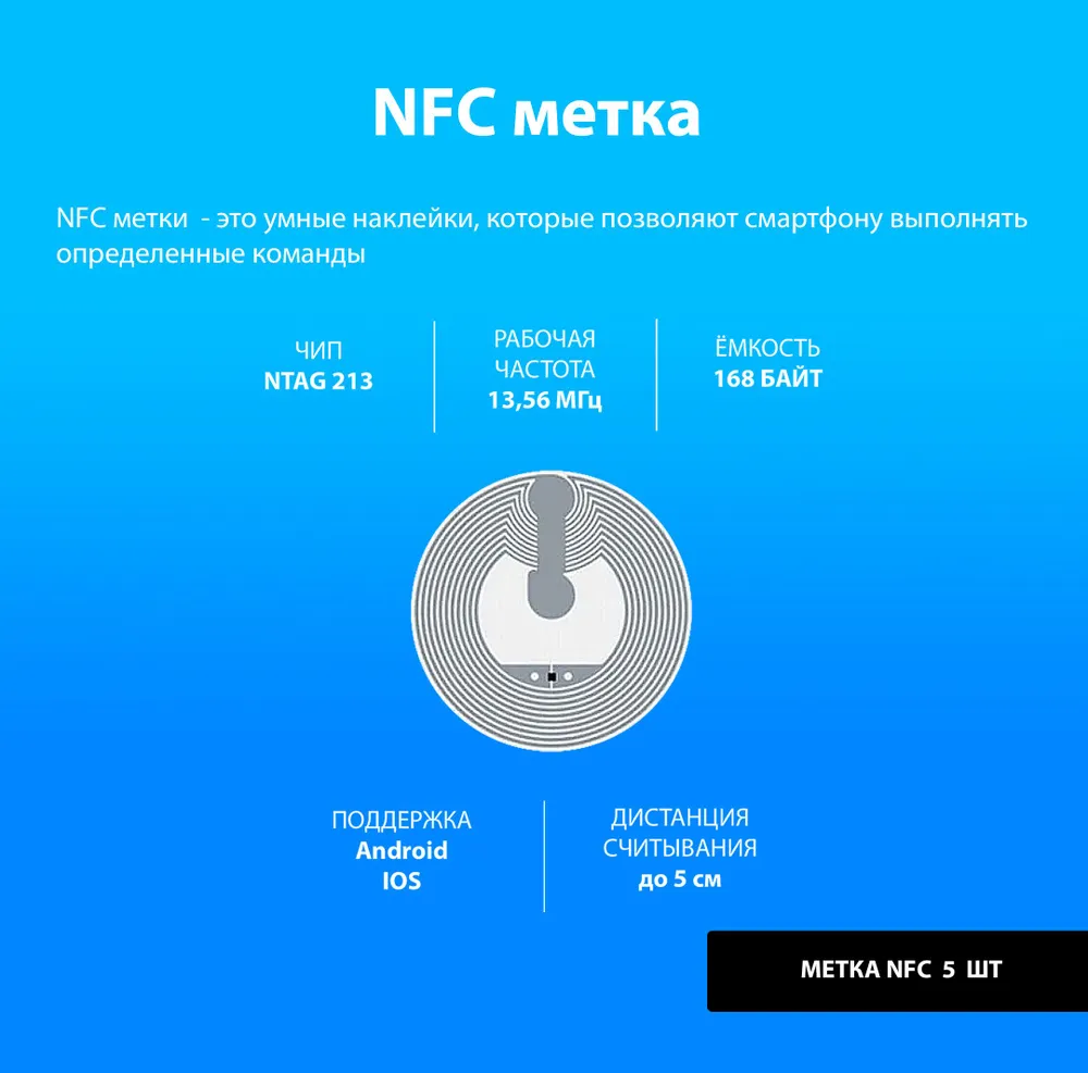 Метка NFC (5 штук) NTAG213/ Метка-наклейка НФС/ для автоматизации ...