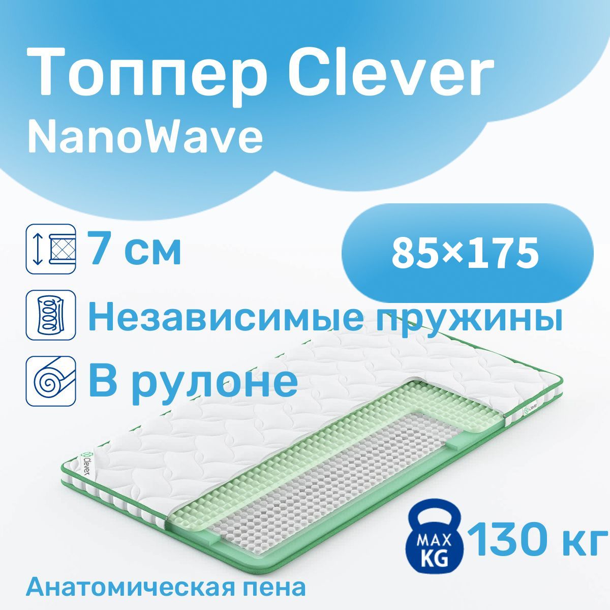 Топпер-наматрасник CLEVER-MATTRESS NanoWave, 85x175 см купить c ...