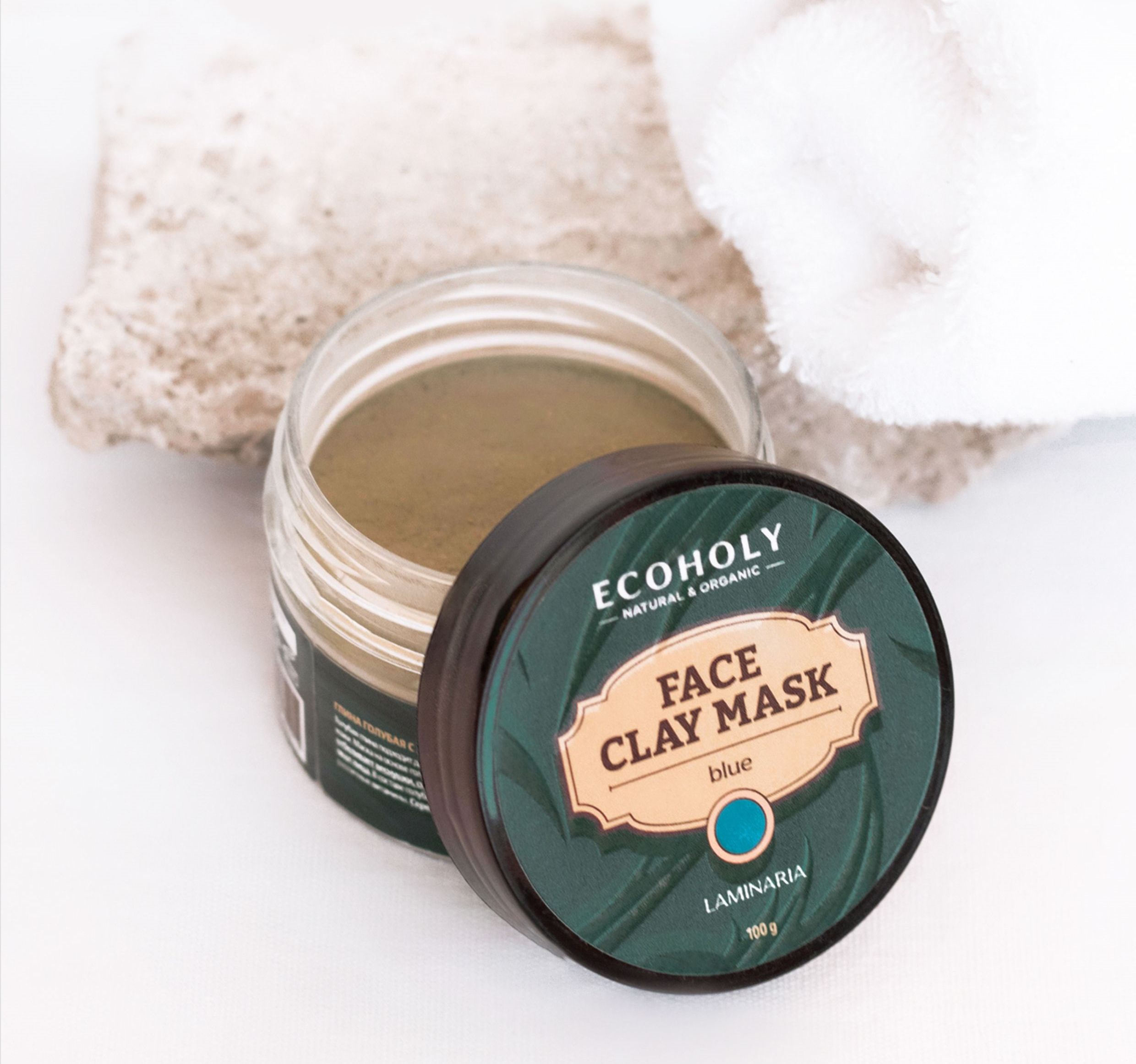 Глина голубая Ecoholy 100гр косметическая для лица с ламинарией, маска ...