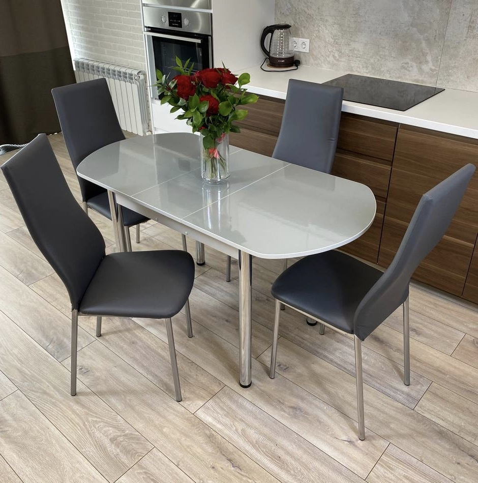 Стол кухонный, стулья для кухни комплект 4 шт, ТРИ БОБРА, Металлик ...