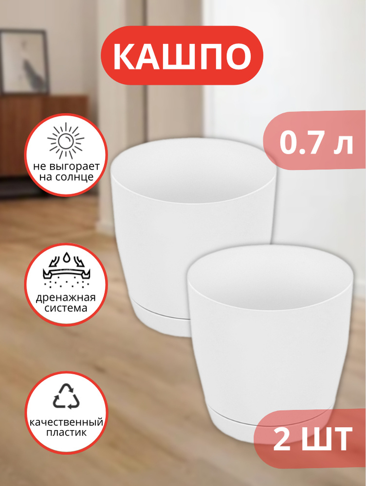 Кашпо настольное 0.7 л для цветов и растений, пластиковый цветочный горшок ElfPlast Глория №1 ...