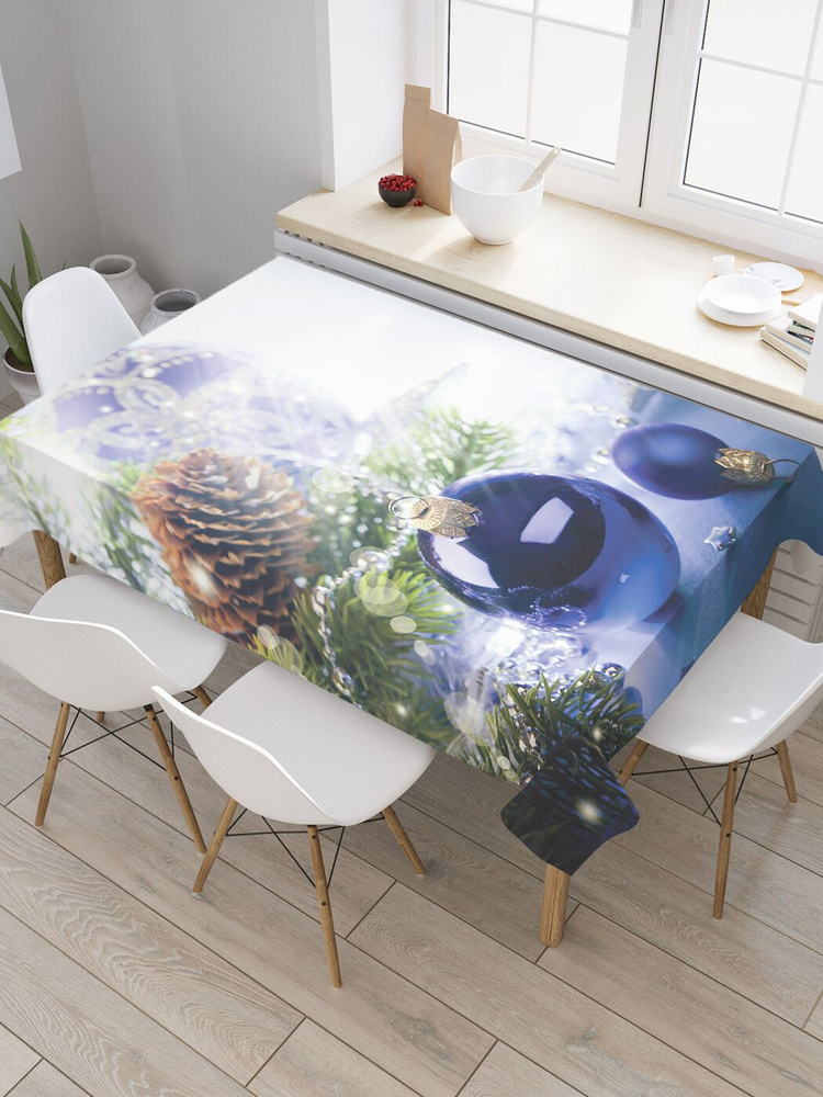 Прямоугольная водоотталкивающая тканевая скатерть на стол JoyArty с рисунком "Игрушки сияют" 145 ...