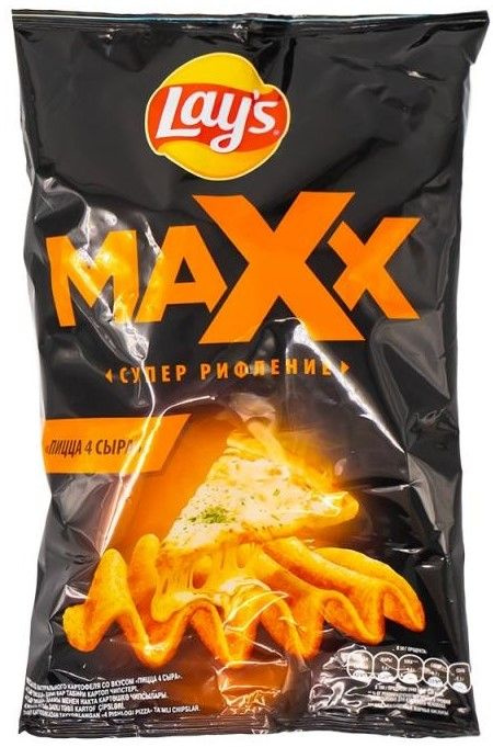 Картофельные рифлёные чипсы, Lays, "Maxx" 110 г со вкусом "Пицца 4 сыра ...