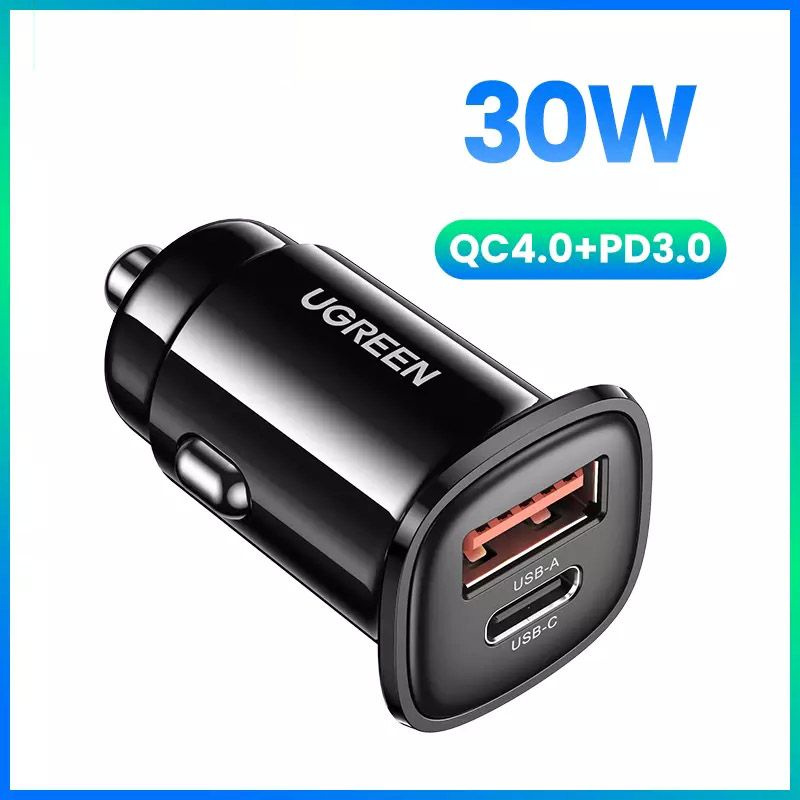 Автомобильное зарядное устройство USB type-C + USB-A 30W USB, USB Type ...