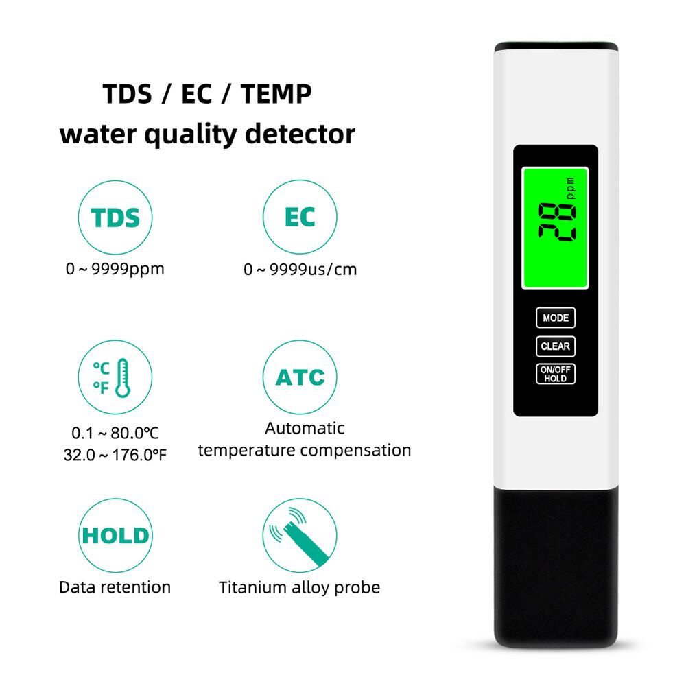 Тестер качества воды 3 в 1 Анализатор качества воды TDS/EC/температура ...