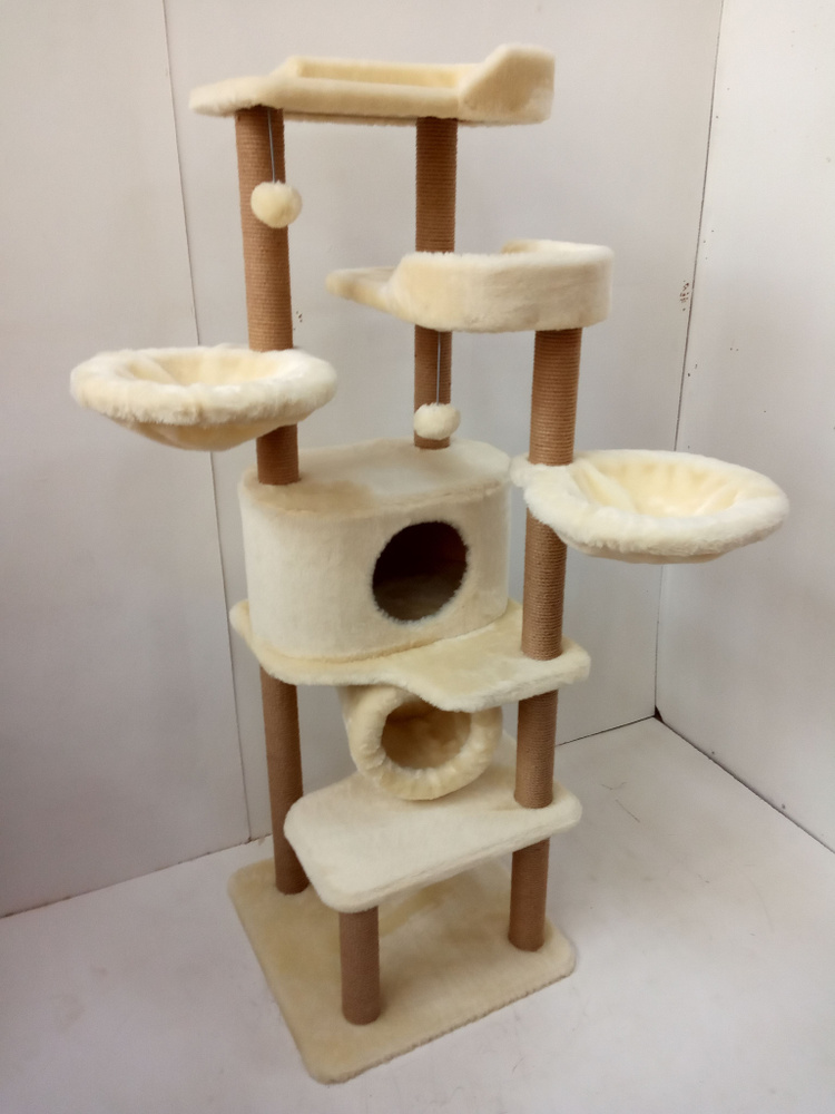 Когтеточка с домиком напольная высокая для кошки. Лежанки и столбик для ...