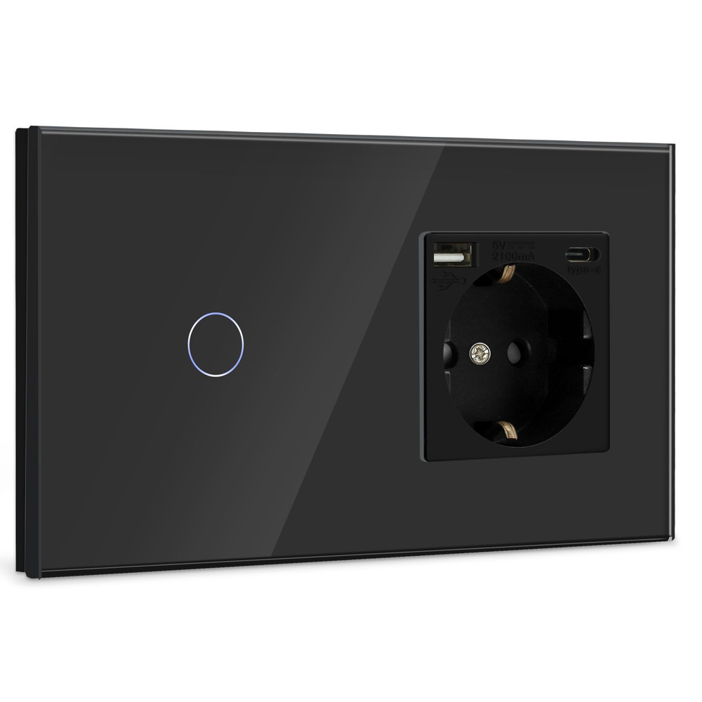 Розетка электрическая с USB и type-C входами с Сенсорный выключатель, 1 ...