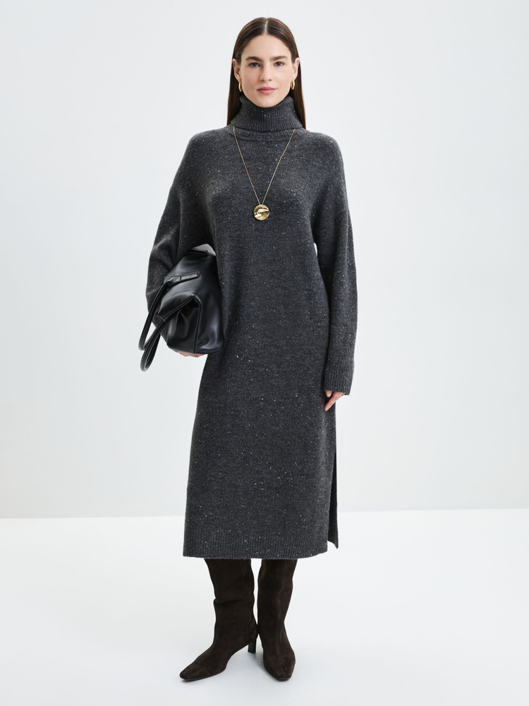 Платье женское теплое осеннее вязаное больших размеров трикотажное миди ...