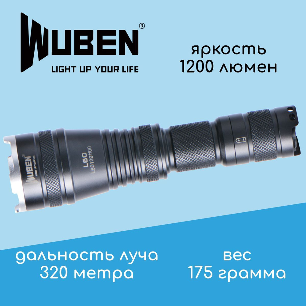 Фонарь Wuben L60 (WB-L60) 1200 люмен, перезаряжаемый, аккумулятор 18650 ...