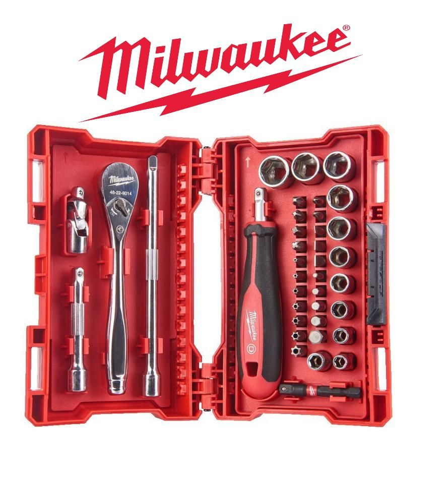 Набор ударных бит и головок с трещоткой Milwaukee 1/4", 38 eд ...