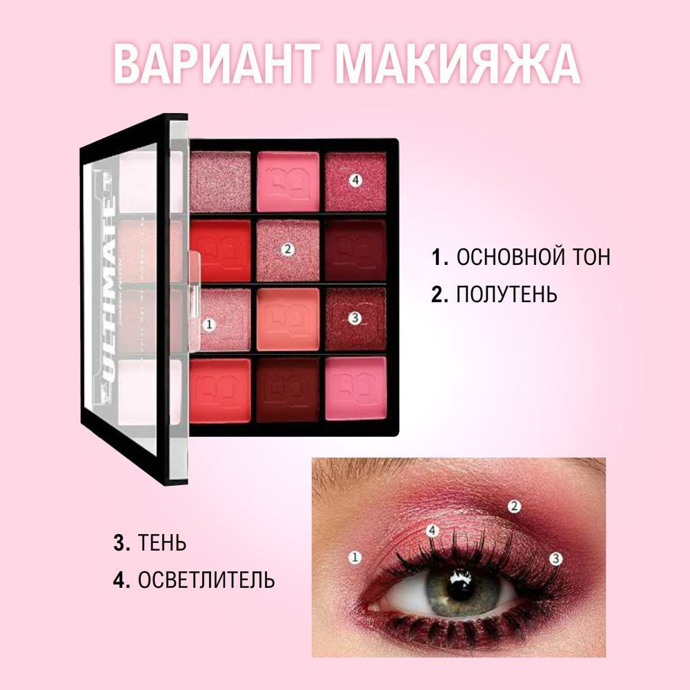 Мисс Лара Ultimate Тени для век розовые,Персиковый, палетка теней для ...
