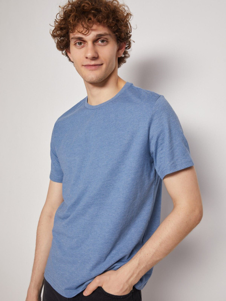 Футболка Мужской Zolla голубой, размер 46 Хлопок, Полиэстер прямой Повседневный Узбекистан, рост ...