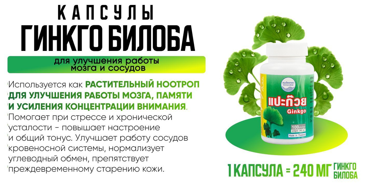 Kongkaherb Капсулы для улучшения работы мозга и памяти Гинкго Билоба ...