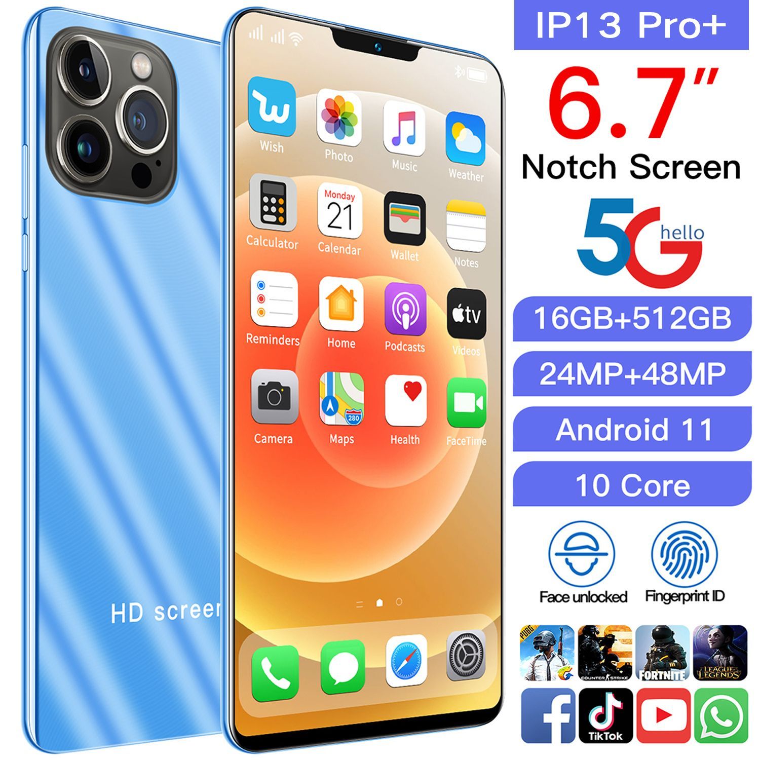 Смартфон IP13 Pro+ 256 ГБ 8 ГБ Зеленый 6.7 IP13 Pro+ купить c доставкой ...