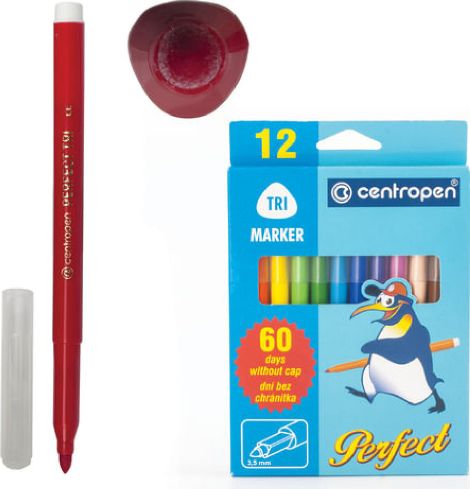 Фломастеры 12 ЦВЕТОВ CENTROPEN "Just Perfect", смываемые, устойчивы к ...