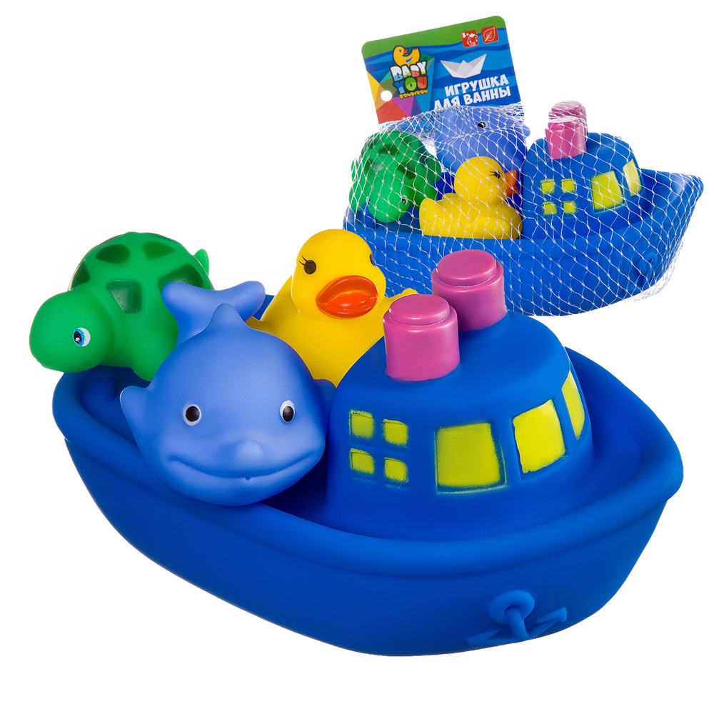 Набор игрушек для купания, BONDIBON, Корабль, дельфин, утенок, черепаха ...