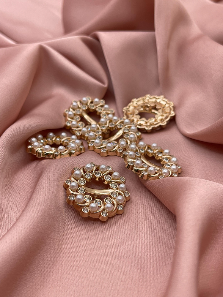 Золотистые пуговицы с жемчугом и стразами 25 мм. 6 штук - купить с ...