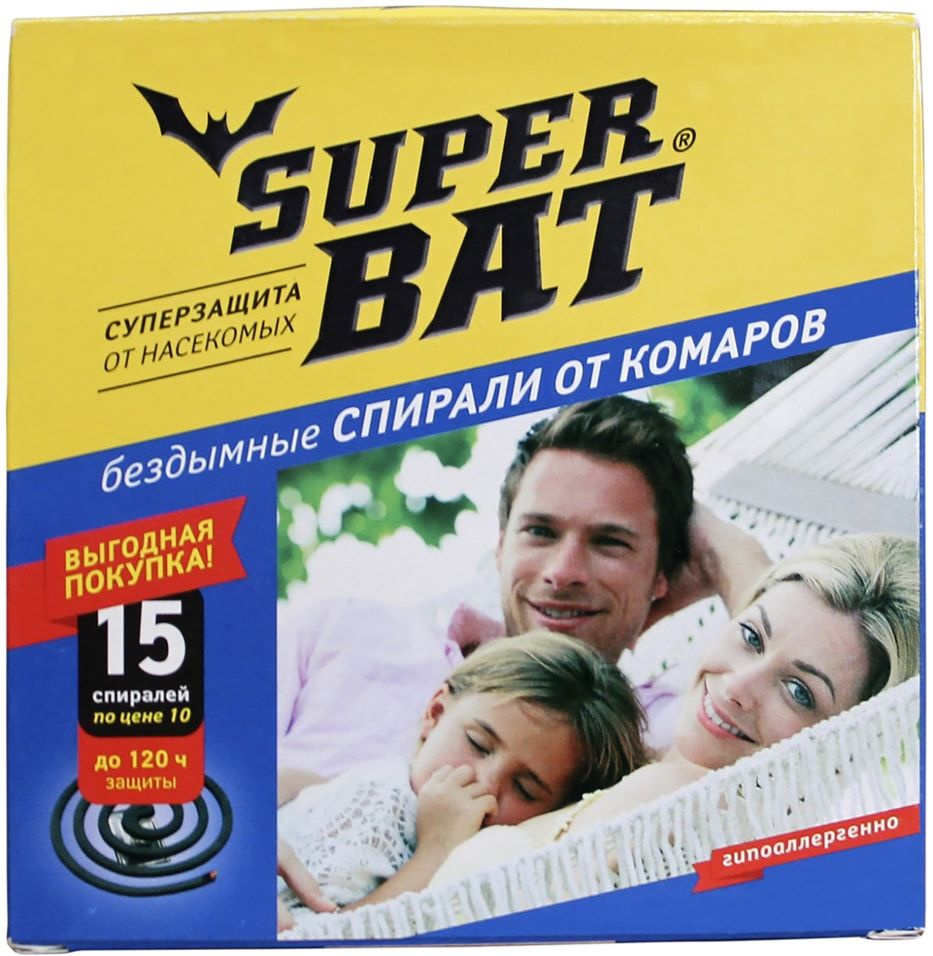 Super Bat Спирали черные от комаров 15 спиралей в пачке. 1шт - купить с ...