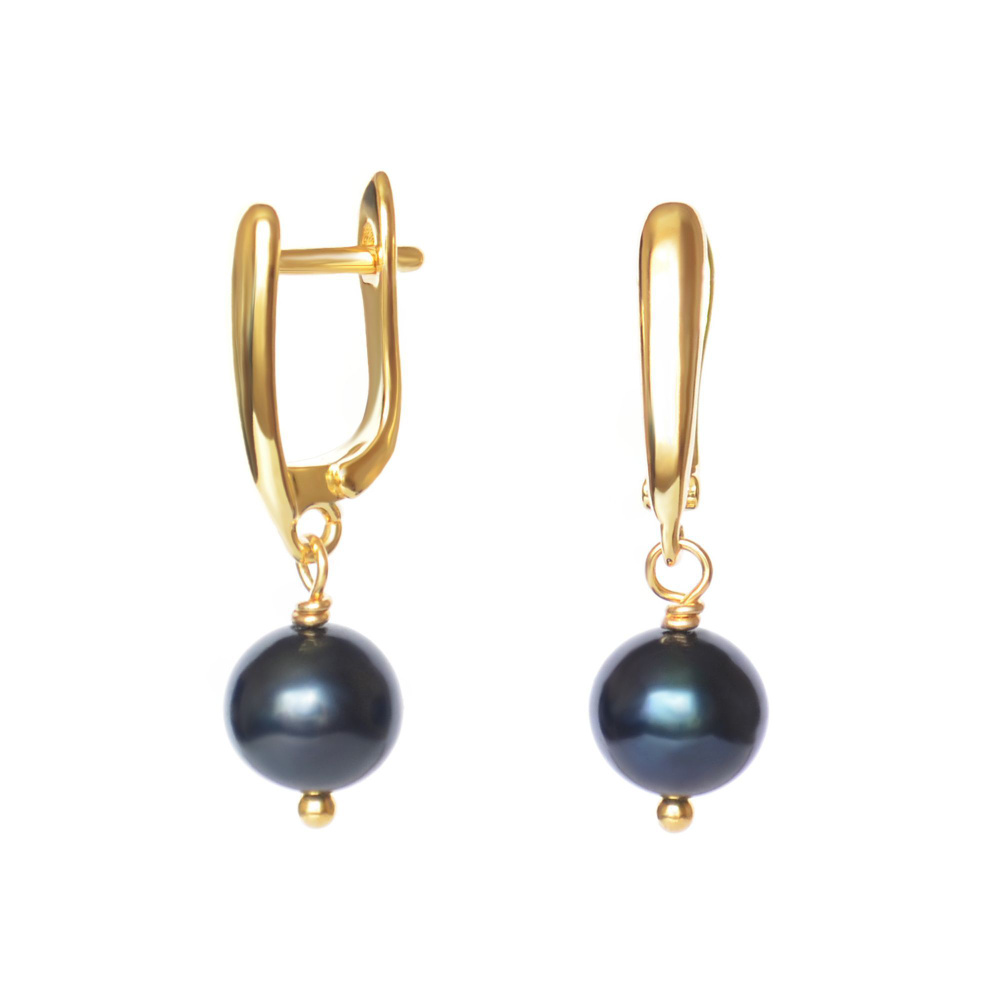 Серьги с натуральным пресноводным черным жемчугом - купить с доставкой ...