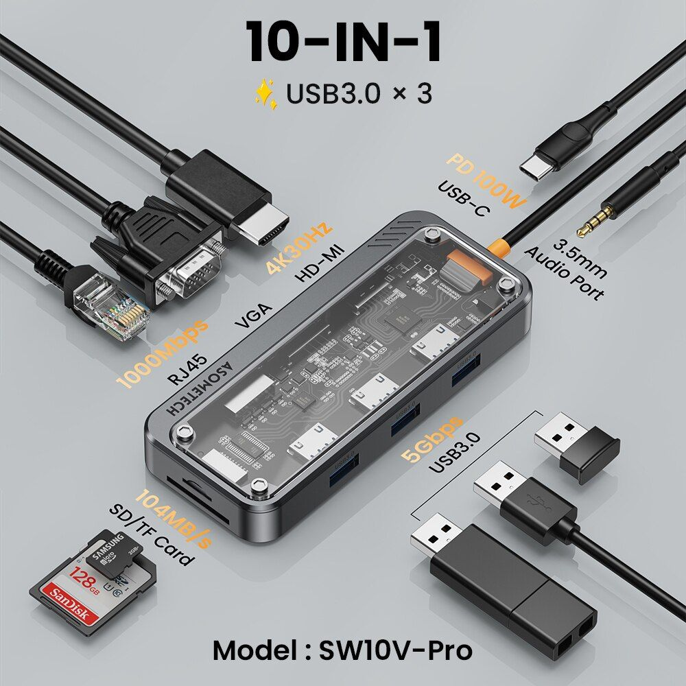 Док станция концентратор Usb C 4k 5 ГБ совместимый с Ethernet портом