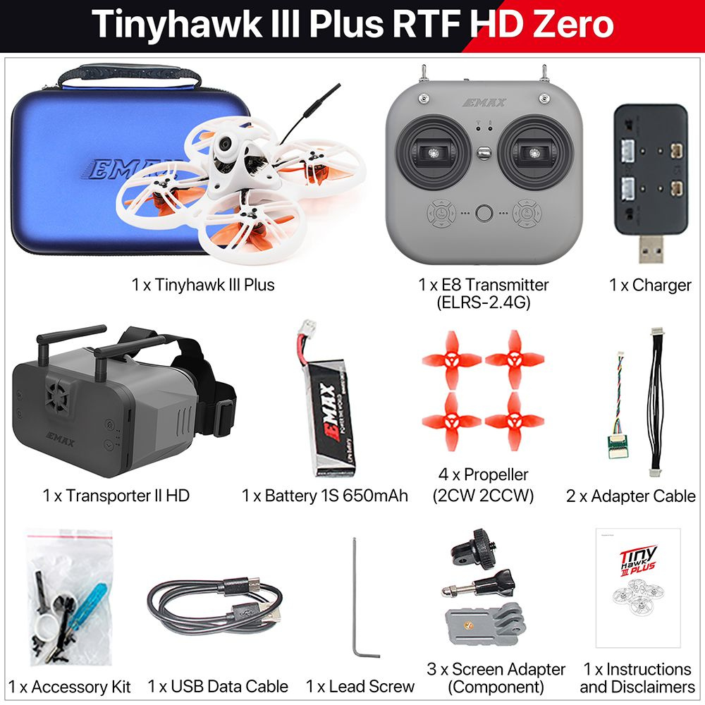 Комплект гоночного дрона EMAX Tinyhawk III Plus FPV RTF 1/2S 2,4 ГГц ELRS - купить с доставкой ...