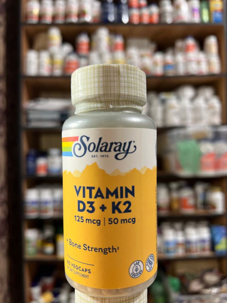 Solaray Vitamin D3 + K2 60 капсул, Витамин Д3 5000 IU + К2, здоровье ...