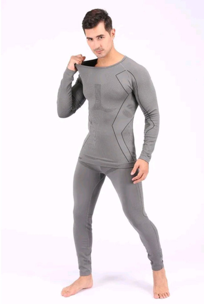 Комплект термобелья Мужской ESDY, размер 52 Зима Альпинизм, Бег Спандекс, Полиэстер светло-серый ...
