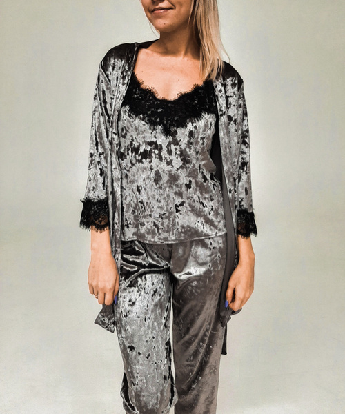 Пижама Женский KOLETT Велюр искусственный, Бархат, размер 48 Однотонный ...