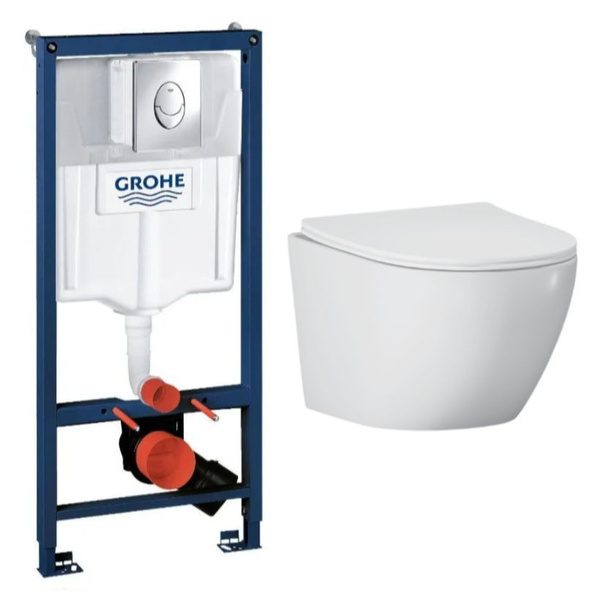 Инсталляция с подвесным унитазом Helmken 35103001 комплект 3 в 1: подвесной безободковый унитаз ...