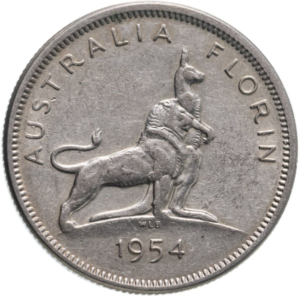 Австралия 1 флорин 1954, Визит королевы Елизаветы II в Австралию, памятная, серебро, проба 500 ...