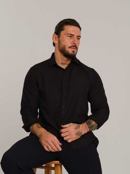 Рубашка Мужской GOODWIN ENACTMENT черный Длинный Хлопок Воротник Однотонный, размер 56 ...