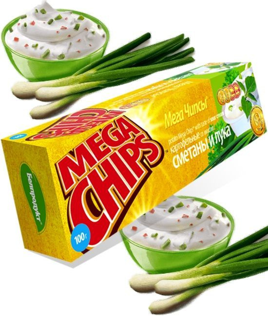 Чипсы MEGA CHIPS картофельные "СМЕТАНА И ЛУК" 100 гр. - купить с ...