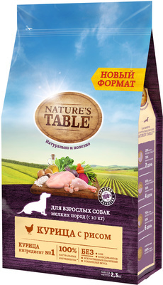 Корм для собак сухой NATURE'S TABLE для мелких пород, с курицей и рисом ...