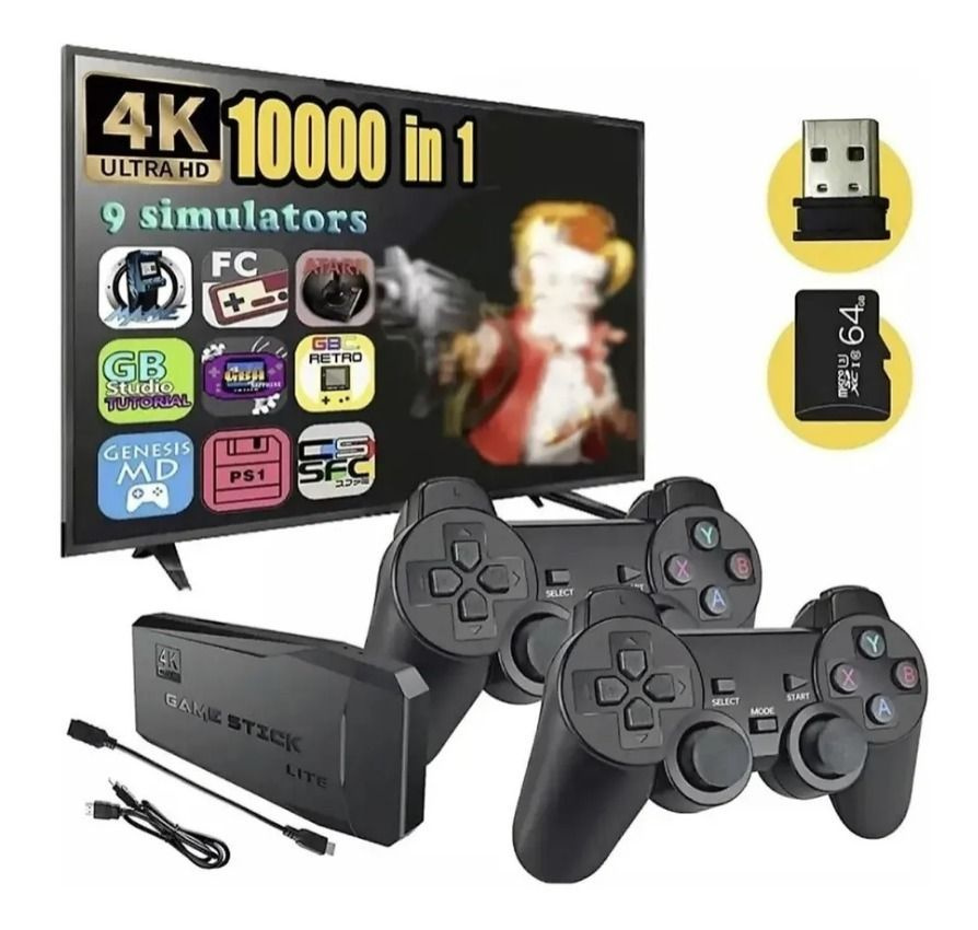 Консоль игровая 4K HD, 2,4 ГГц, двойной беспроводной контроллер для PS1 ...