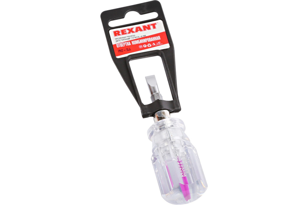 Отвертка комбинированная прозрачная рукоятка двухсторонний стержень 40мм (крестовая PH2 шлицевая ...