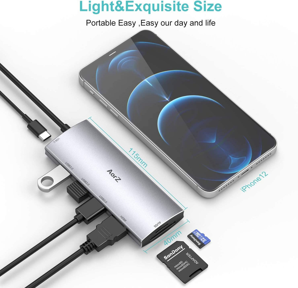 Переходник Hub Usb 3.0 - HDMI - Type C, Устройство Чтения Карт SD / Microsd, 100 Вт - купить с ...