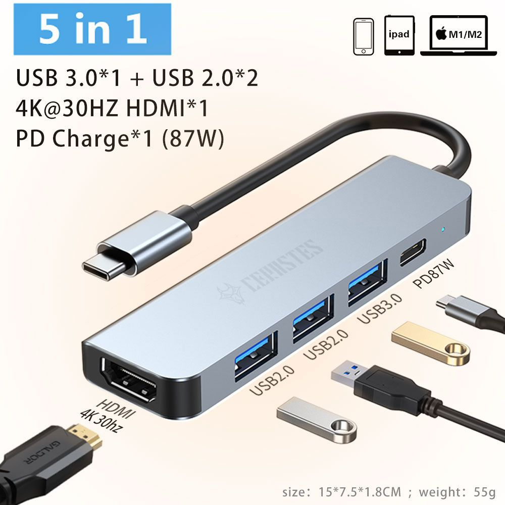 CERASTES НОВЫЙ USB C HUB Type C to Multi 4KHD RJ45 VGA 4 USB 3,0 PD ...