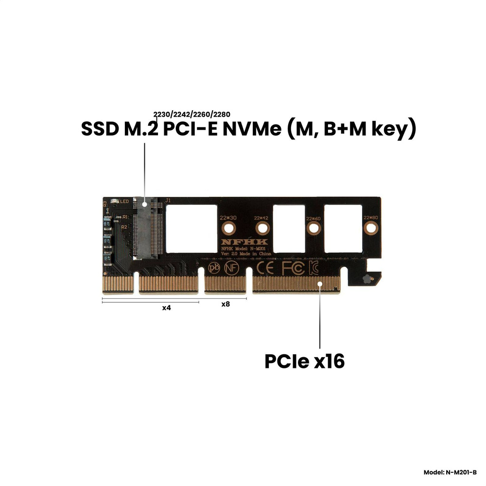 Адаптер-переходник SSD M.2 2230-2280 PCI-E NVMe (M, B&M-key) > PCI-E x4 ...